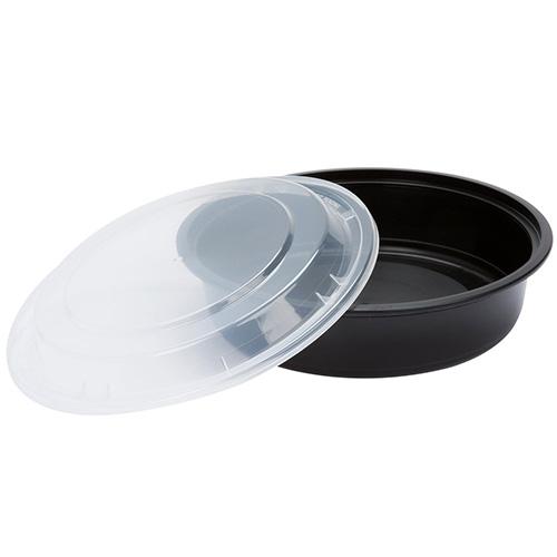 7" Round Black Container & Lid 24oz|NTFOODS
